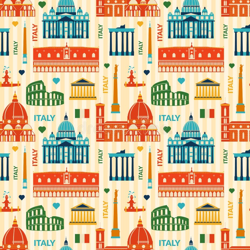 Landmarks of Italy Seamless Pattern Stock Vector - Illustration of ...