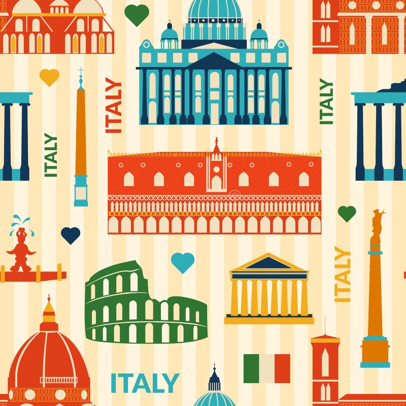 Landmarks of Italy Seamless Pattern Stock Vector - Illustration of ...