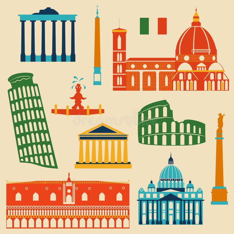 Landmarks of Italy set stock vector. Illustration of background - 46802400