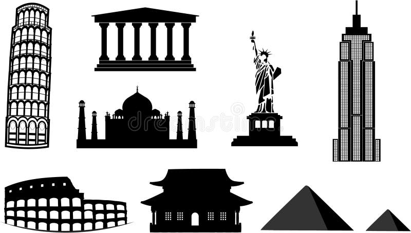 Landmarks silhouettes editorial image. Illustration of amphitheater ...
