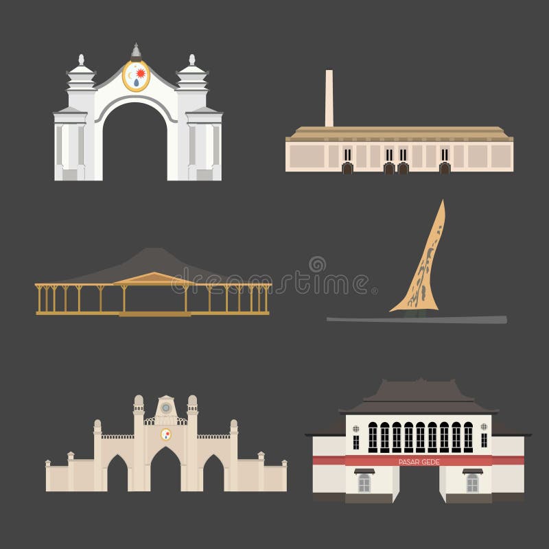 Landmarks of Surakarta City Stock Vector - Illustration of inspired ...