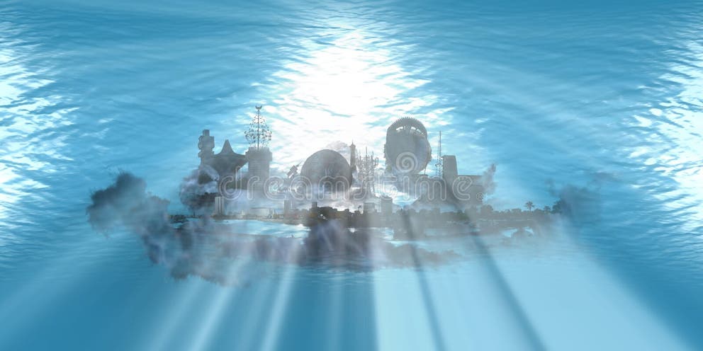 Landmarks Under the Ocean with Ray Stock Illustration - Illustration of ...