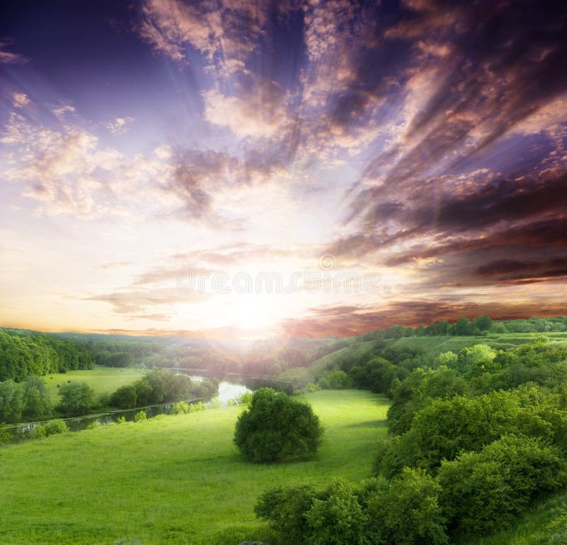 Landscape stock photo. Image of pond, sunlight, horizon - 10672626