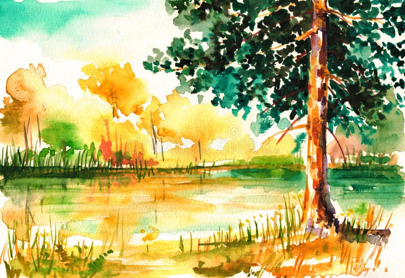 Watercolor landscape stock illustration. Illustration of stones - 21445235