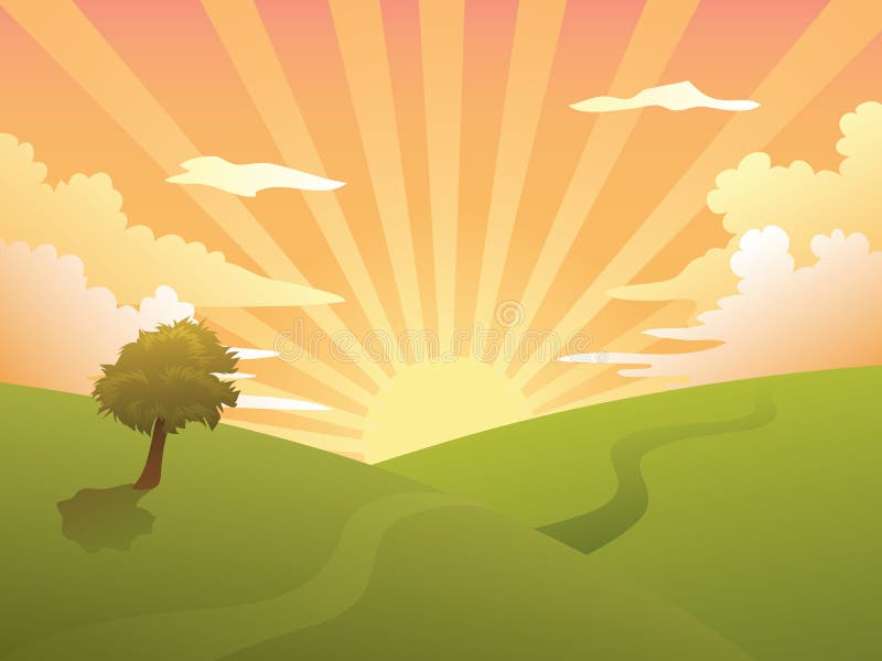 Sunrise Landscape stock vector. Illustration of colorful - 9597182