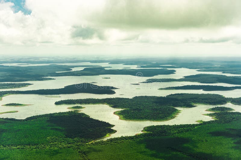 Landscape Aerial View of Colorful Amazon Rivers, Forest, Jungle, and ...