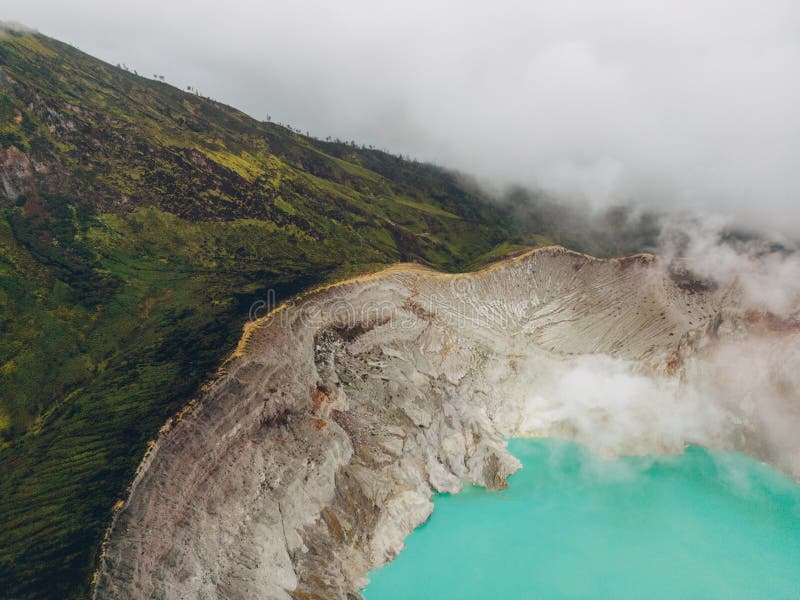 Landscape Aerial View of Ijen Volcano and Lake in Java, Indonesia ...