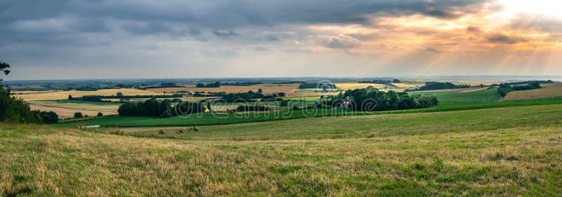 Panorama of Agricultural Fields, Houses and Farms Stock Image - Image ...