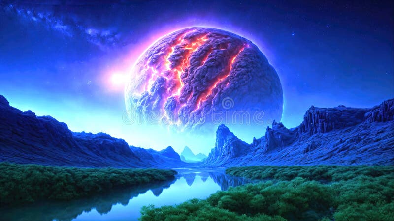 Landscape of an Alien Planet, View of Another Planet with Stars and ...