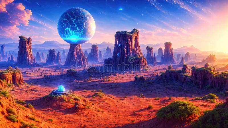 Landscape of an Alien Planet, Beautiful View of Red Desert on Another ...