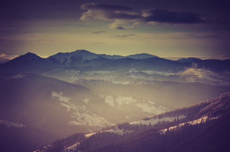 Landscape of Amazing Evening Winter in Mountains. Fantastic Evening ...