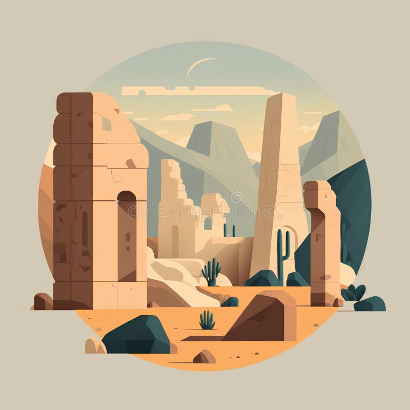 Landscape of the Ancient City of Petra. Vector Illustration in Flat ...