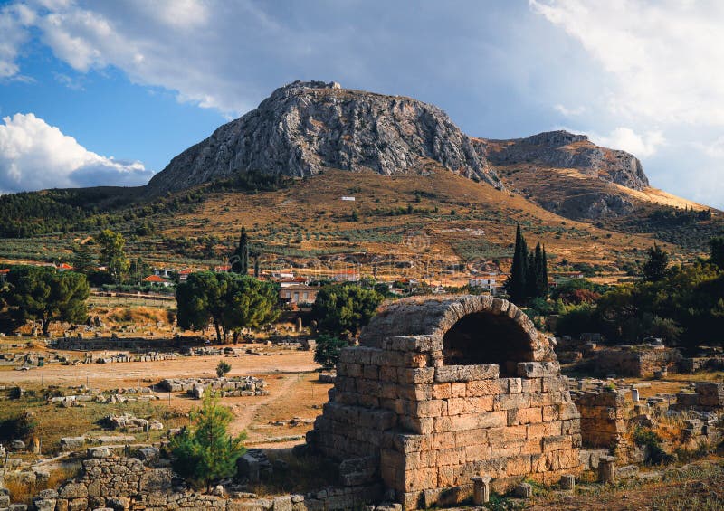 Landscape of Ancient Corinth Stock Photo - Image of castle, ancient ...