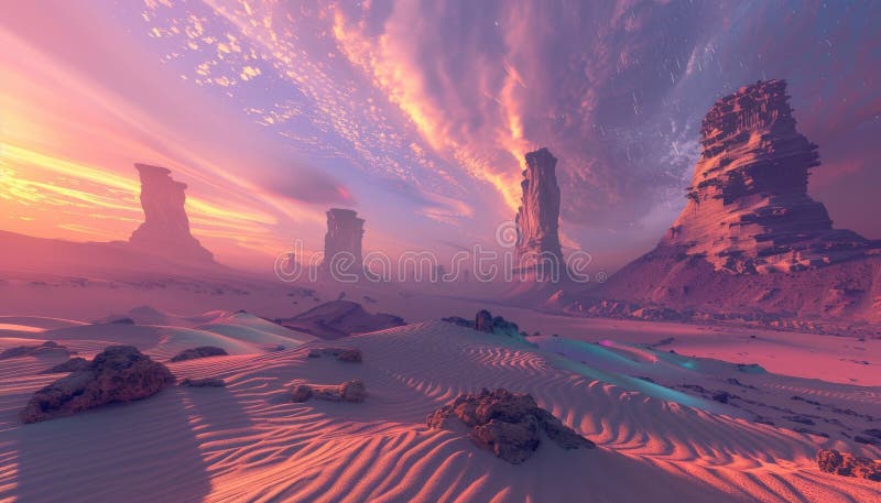 Marvelous Alien Terrains with Unique Rock Formations Under a Majestic ...