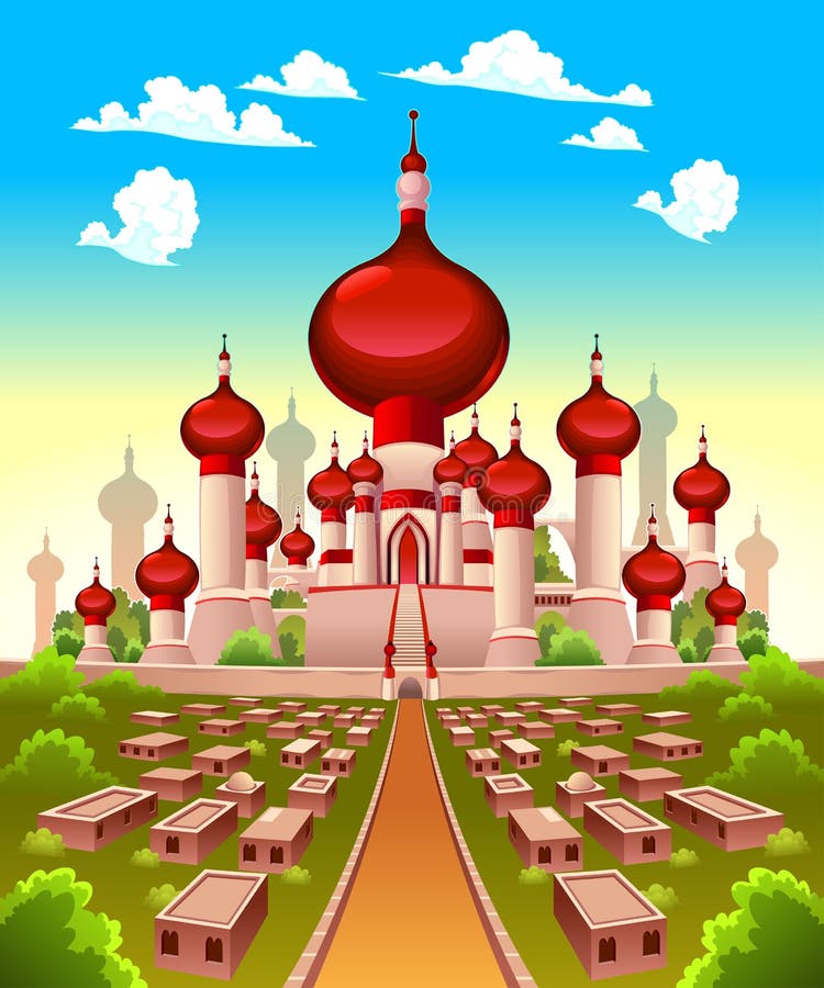 Landscape with Arabian Castle Stock Vector - Illustration of building ...