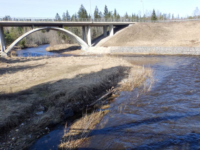 Arched Bridge Over the River, Early Spring Stock Image - Image of ...