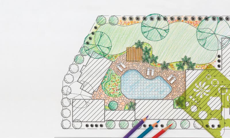 Landscape Architect Design Backyard Plan for Villa Stock Image - Image ...