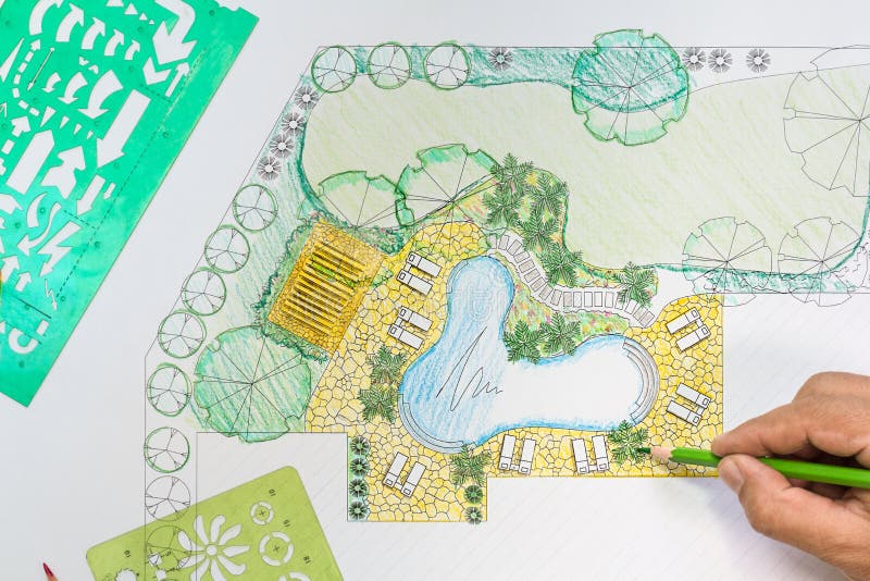 Landscape Architect Design Backyard Plan for Villa Stock Photo - Image ...