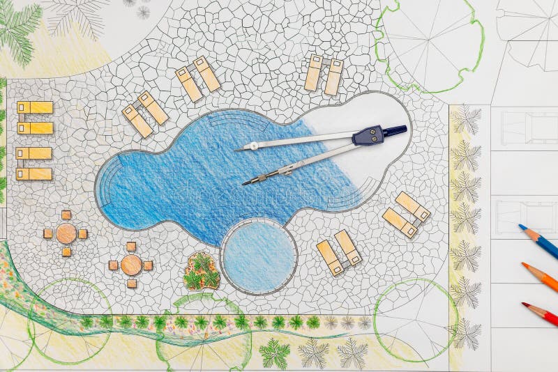 Landscape Architect Design Backyard Pool Plan Stock Image - Image of ...