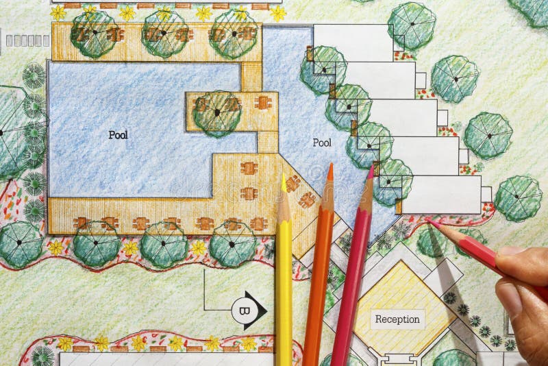 Landscape Architect Design Hotel Resort Plan Stock Photo - Image of ...