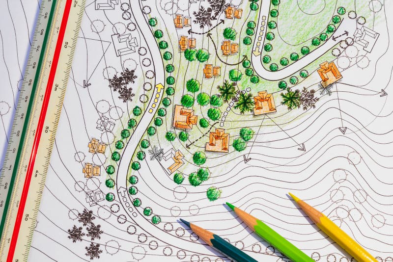 Landscape Architect Designing on Site Analysis Plan Stock Image - Image ...