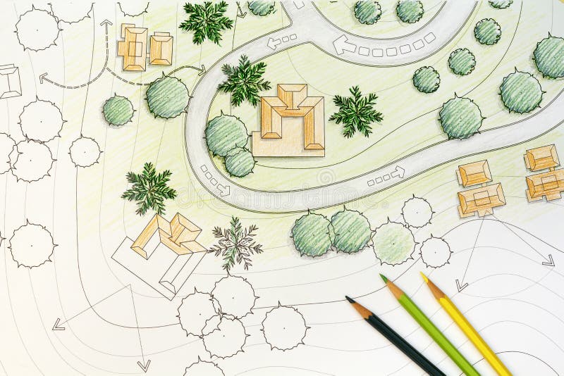 Landscape Architect Designing on Site Plan Stock Image - Image of ...