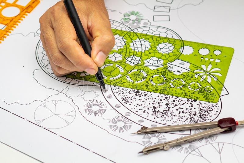 Landscape Architect Student Learning Design Backyard Patio Plan Stock ...