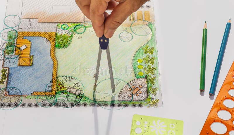 Landscape Architect Student Learning Design Backyard Pool and Garden ...