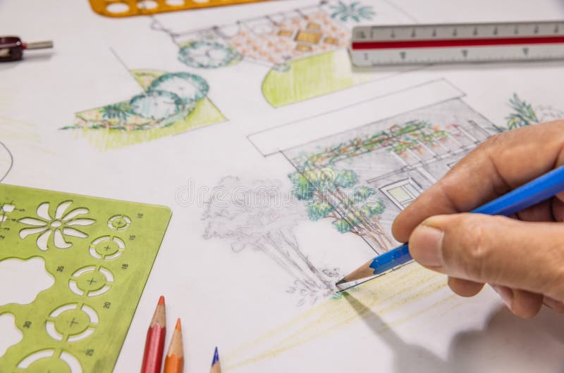Landscape Architect Student Learning Garden Plan Design Stock Photo ...