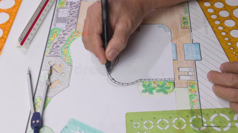 Landscape Architect Student Learning Garden Plan Design by Hand Drawing ...
