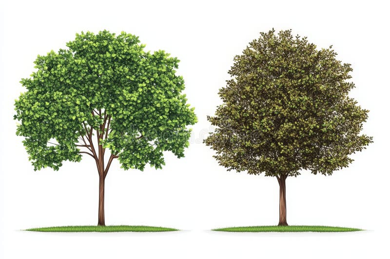 Landscape and Architecture Watercolor Tree Side Views Stock Photo ...