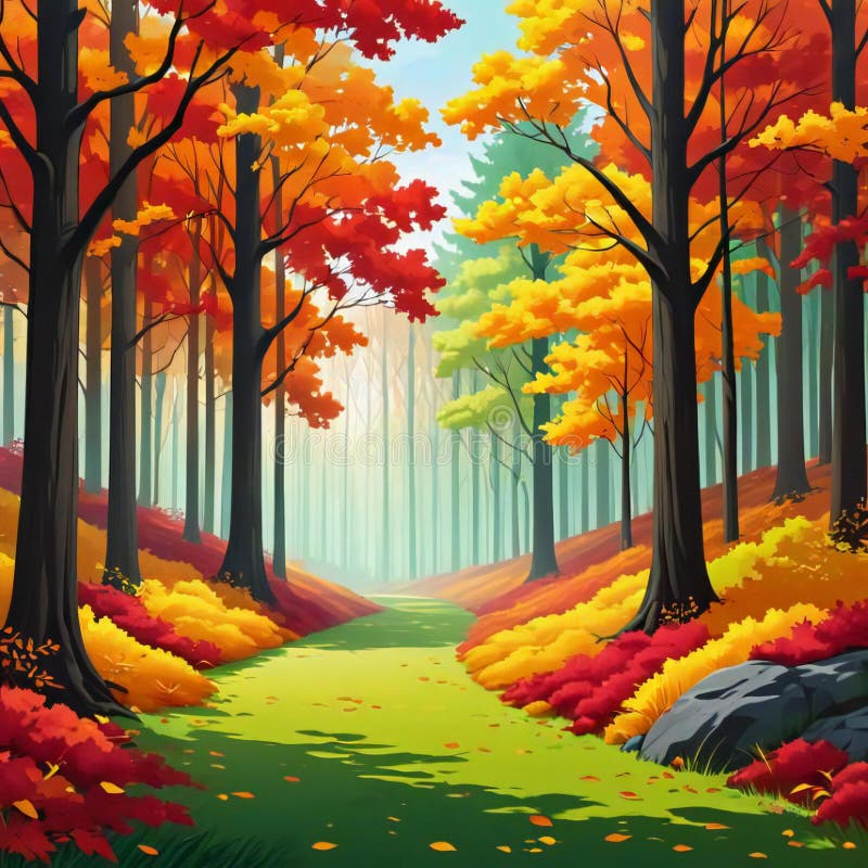 Landscape in Autumn with a Multi-colored Backdrop Stock Illustration ...