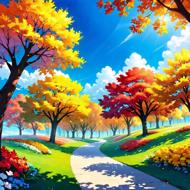 Landscape in Autumn with a Multi-colored Backdrop Stock Illustration ...