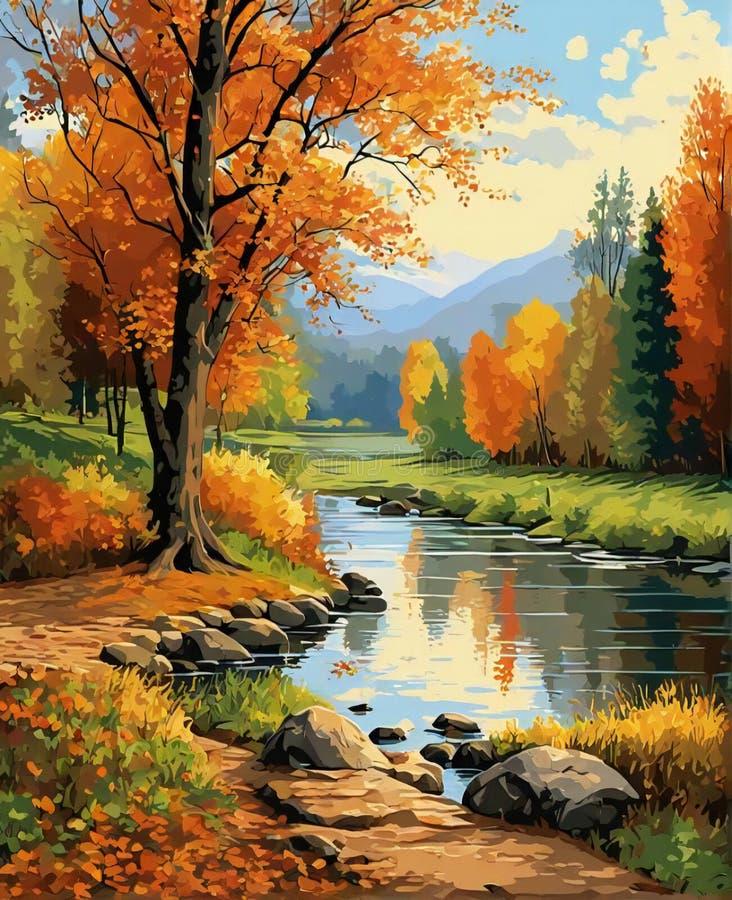 Landscape in Autumn with a Multi-colored Backdrop Stock Illustration ...