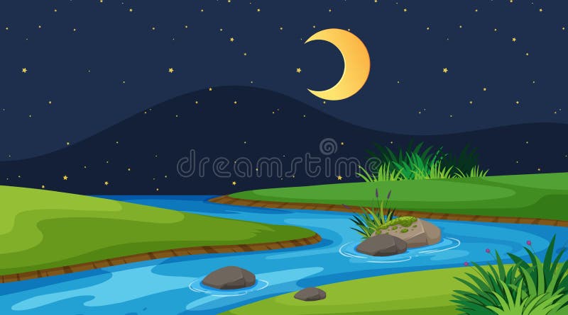 River Night Scenery Stock Illustrations – 1,263 River Night Scenery ...