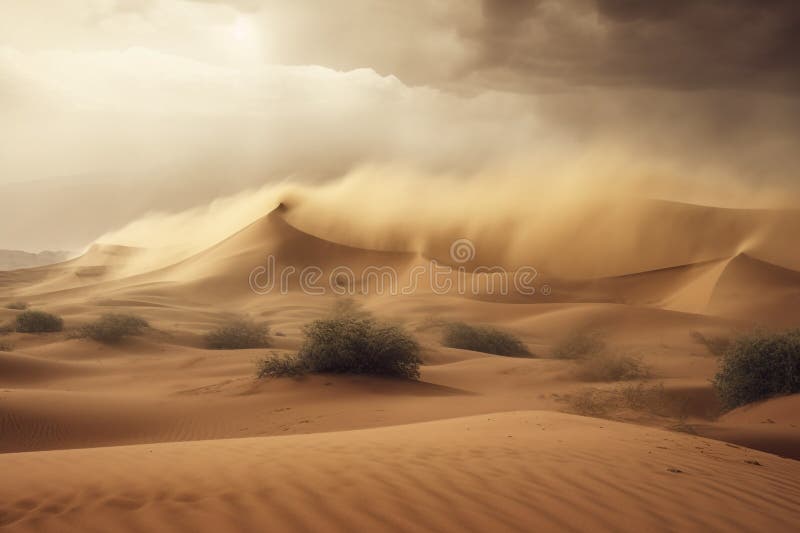 Landscape Background of Dramatic Sand Storm in Desert Stock ...