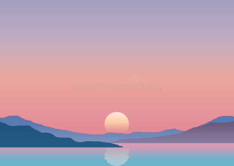 Landscape Background with Minimal Sunset Design Stock Illustration ...