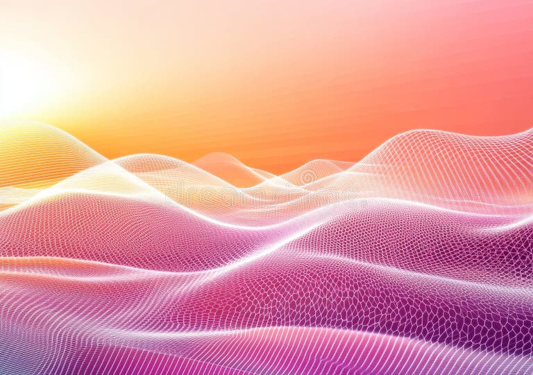 Landscape Background with Polygonal Wave Wireframe Design Line Art ...