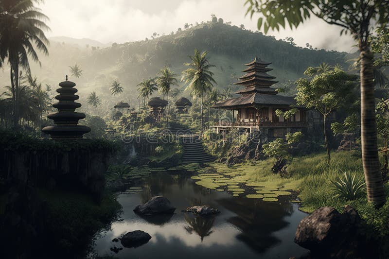 Landscape in Bali, Generative AI Stock Illustration - Illustration of ...