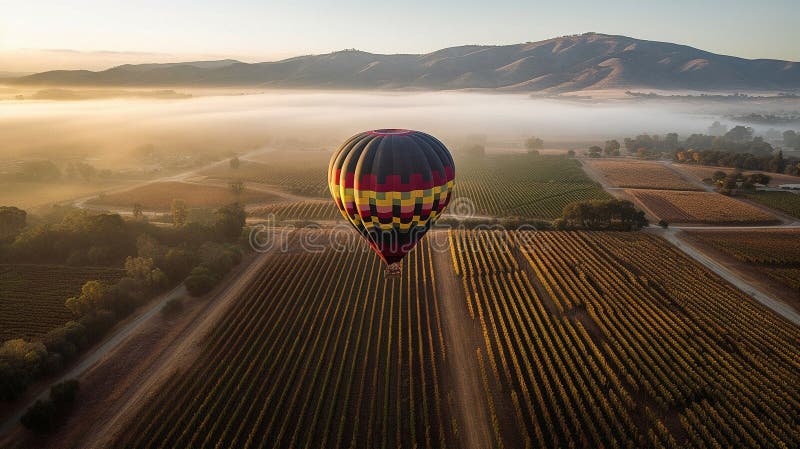 Landscape with a Balloon Over a Field Stock Illustration - Illustration ...