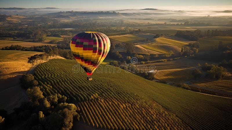 Landscape with a Balloon Over a Field Stock Illustration - Illustration ...
