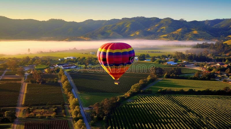 Landscape with a Balloon Over a Field Stock Illustration - Illustration ...