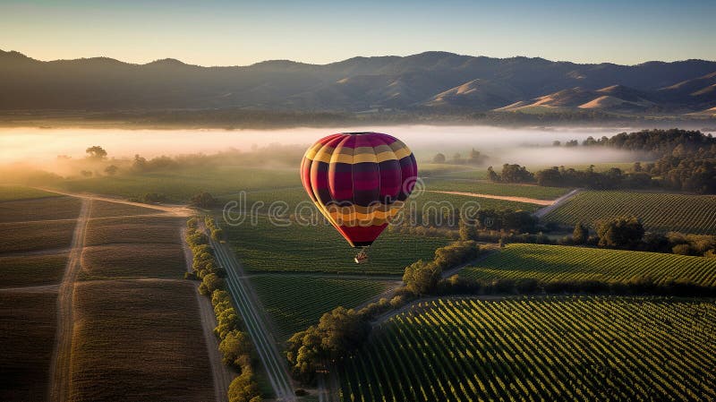 Landscape with a Balloon Over a Field Stock Illustration - Illustration ...