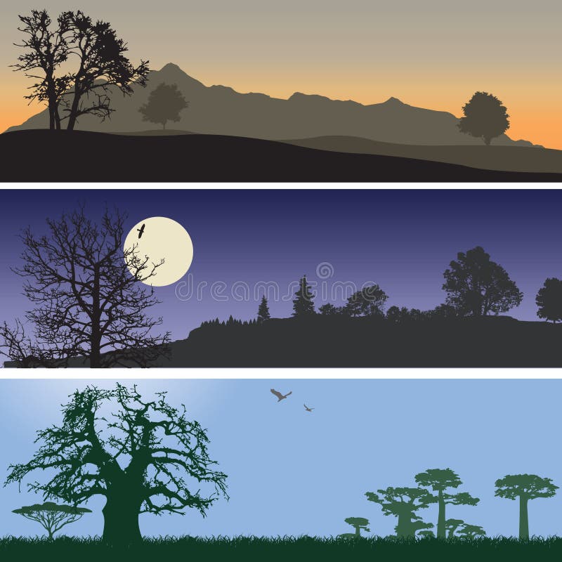 Four Banners Showing Day Cycle. Stock Vector - Illustration of field ...