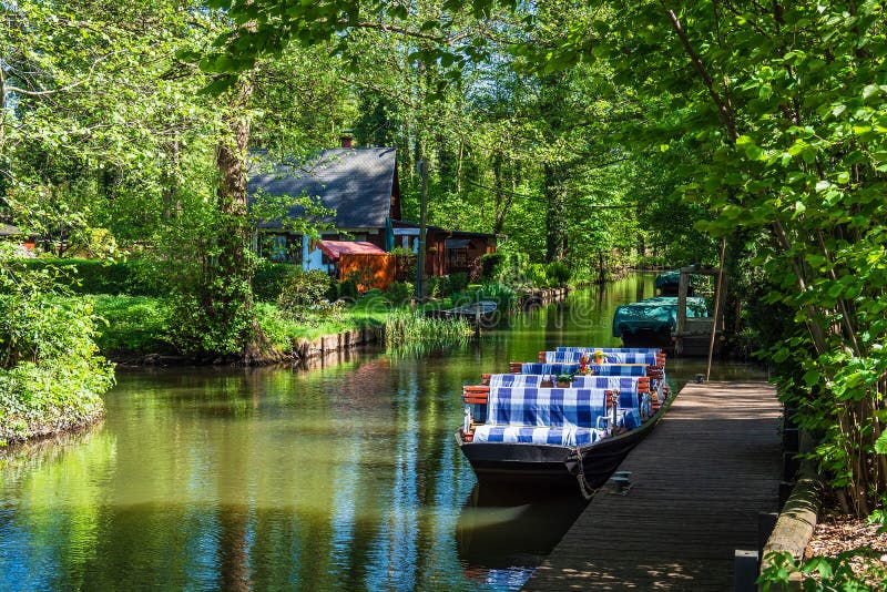 Landscape with Barge in the Spreewald Area, Germany Stock Image - Image ...