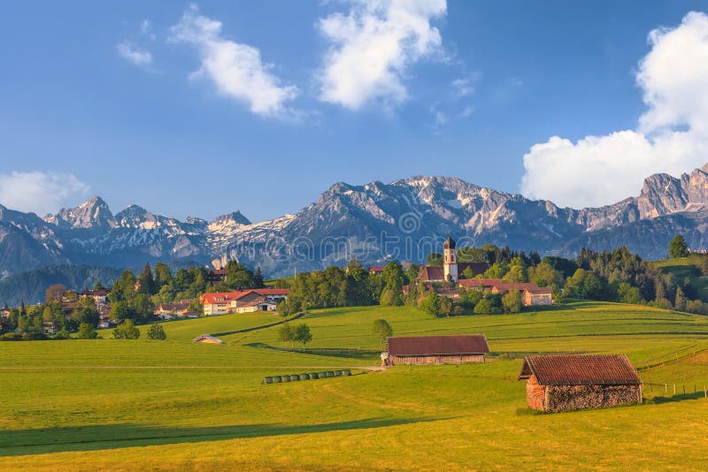 Bavaria Landscape - Alpine Alps - Germany Stock Photo - Image of field ...