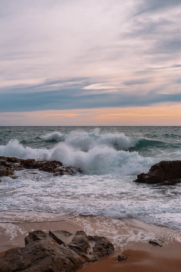 Landscape of a Beach Shore with Waves and Foam Stock Photo - Image of ...