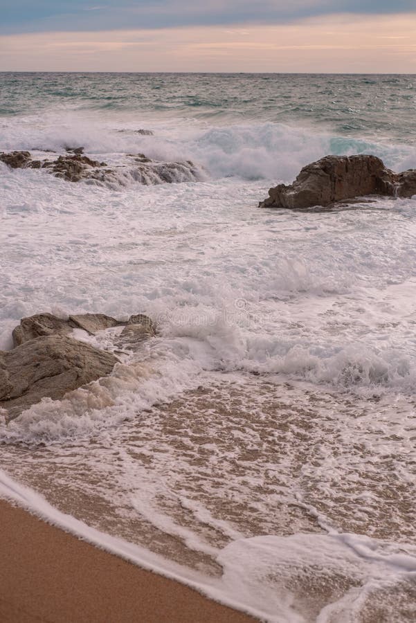 Landscape of a Beach Shore with Waves and Foam Stock Photo - Image of ...