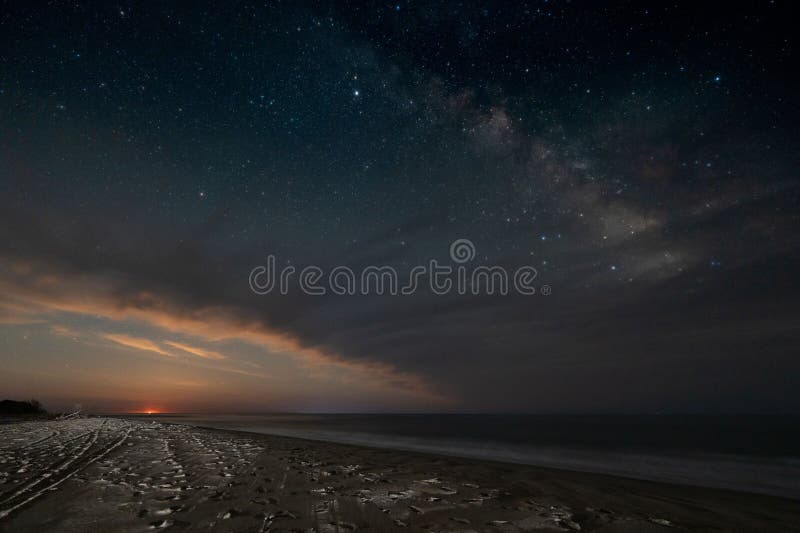 Landscape of a Beach Under a Beautiful Starry Sky in the Evening Stock ...
