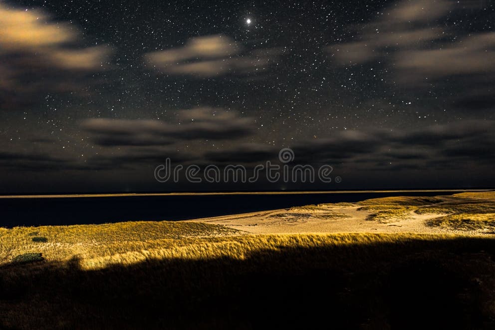 Landscape of a Beach Under a Starry Sky in Cape Cod, Massachusets Stock ...
